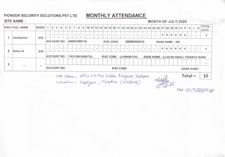 Security Attendance July | PDF