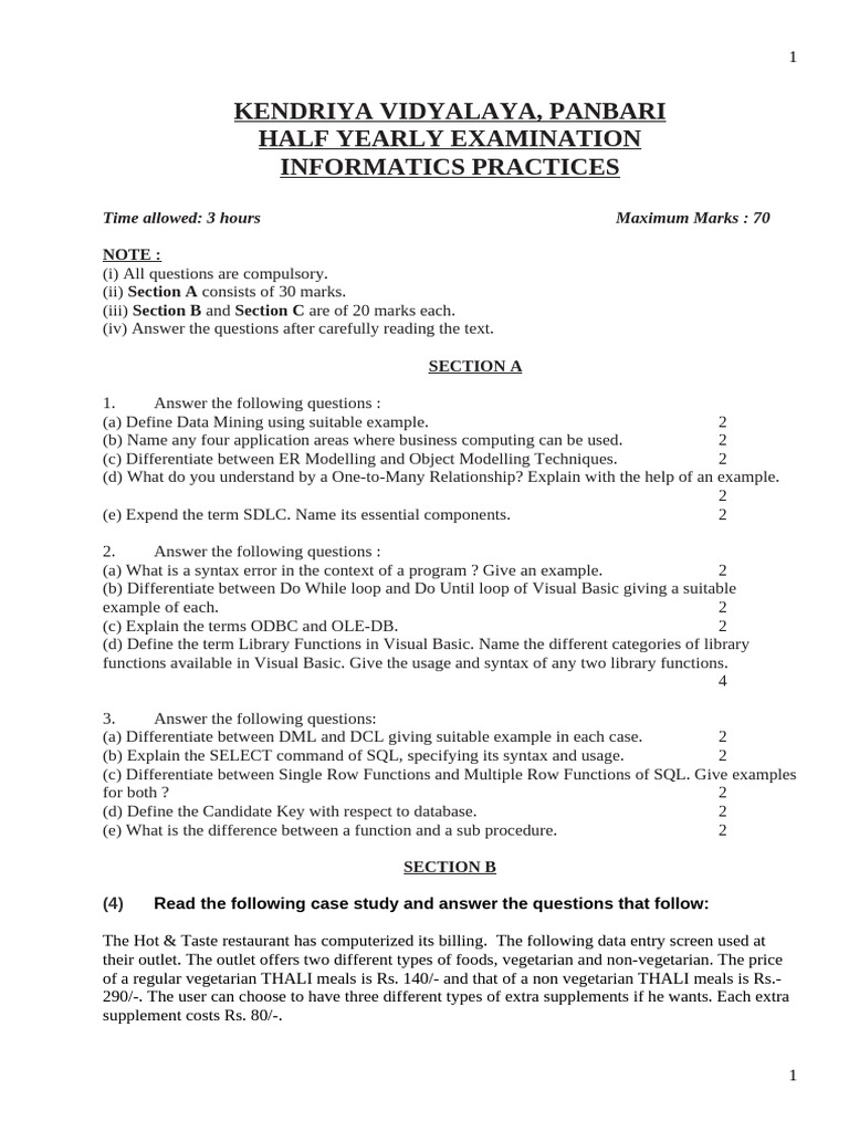Informatics Practices Half Yearly 2008 Xii | PDF | Pl/Sql | Sql