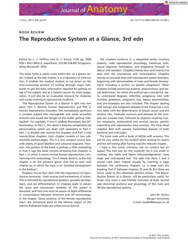 Journal of Anatomy - 2011 - Delieu - The Reproductive System at a ...