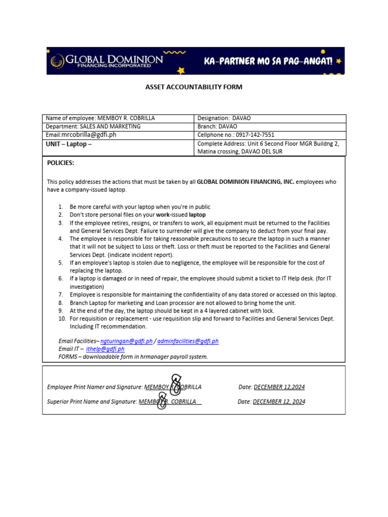 ACCOUNTABILITY FORM - Laptop Final (1) | PDF