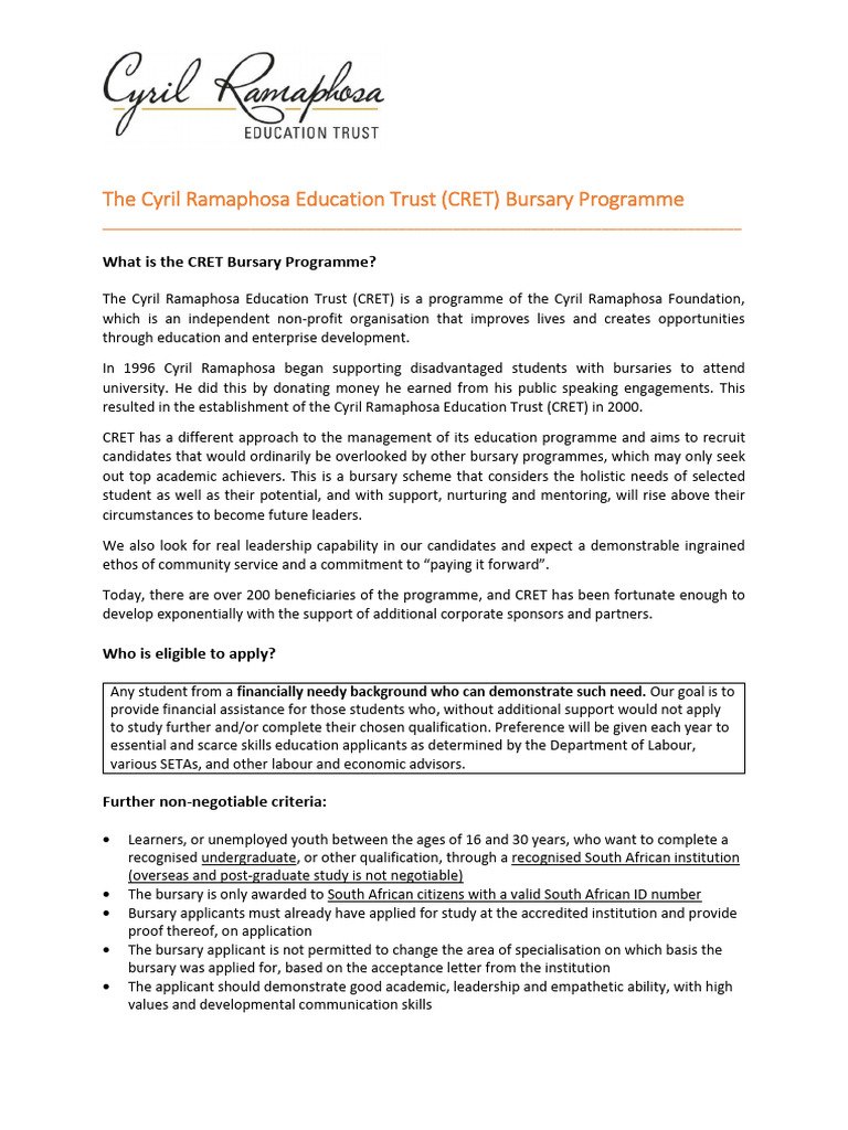 CRET Bursary Application Criteria | PDF | Postgraduate Education