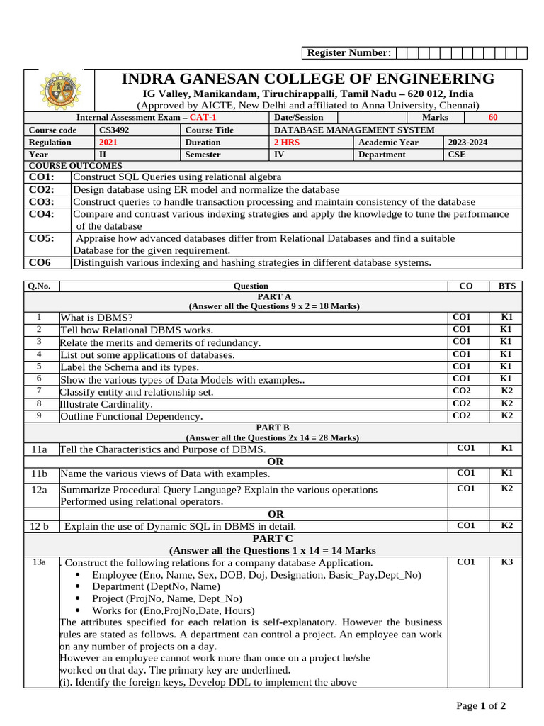 DBMS CAT-1 | PDF | Databases | Relational Model