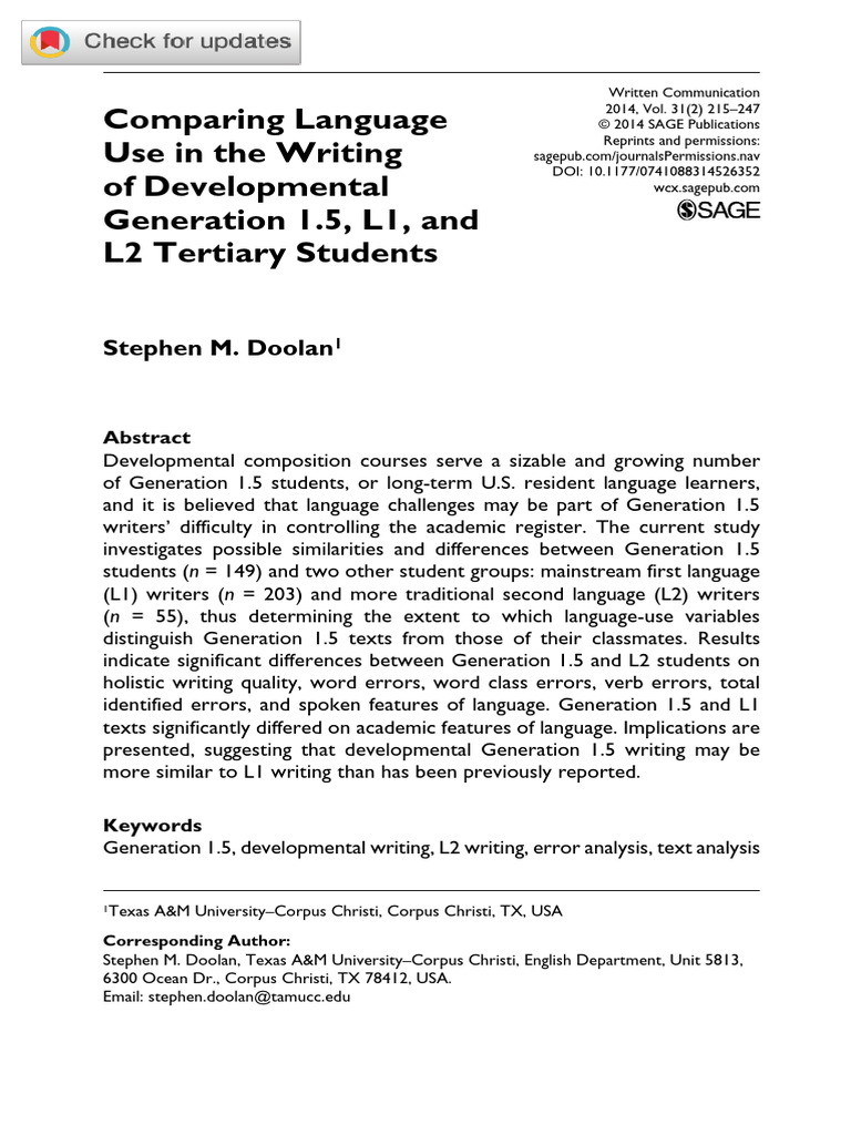 Comparing Language Use in The Writing of Developmental Generation | PDF ...