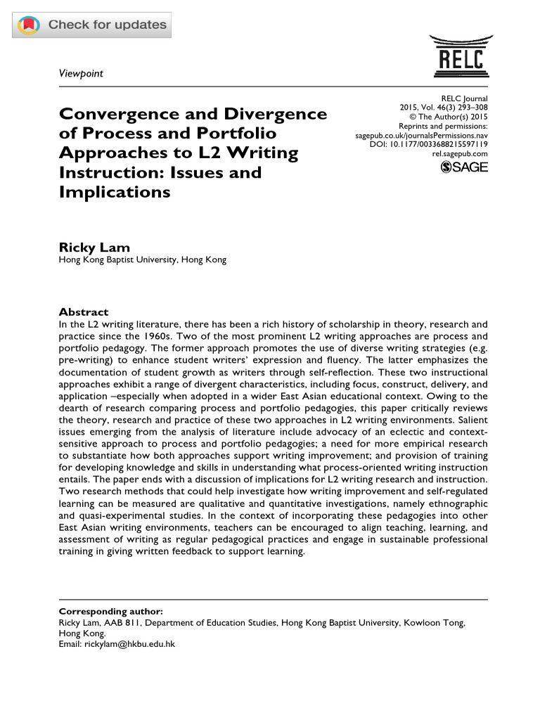 Convergence and Divergence of Process and Portfolio Approaches To L2 Writing | PDF | Pedagogy ...