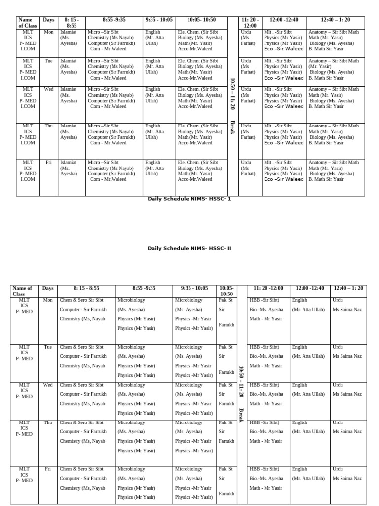 Final Timetable | PDF | Natural Sciences