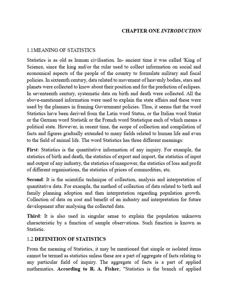 CHAPTER ONE INTRODUCTION | PDF | Statistics | Experiment CHAPTER ONE INTRODUCTION | PDF | Statistics | Experiment