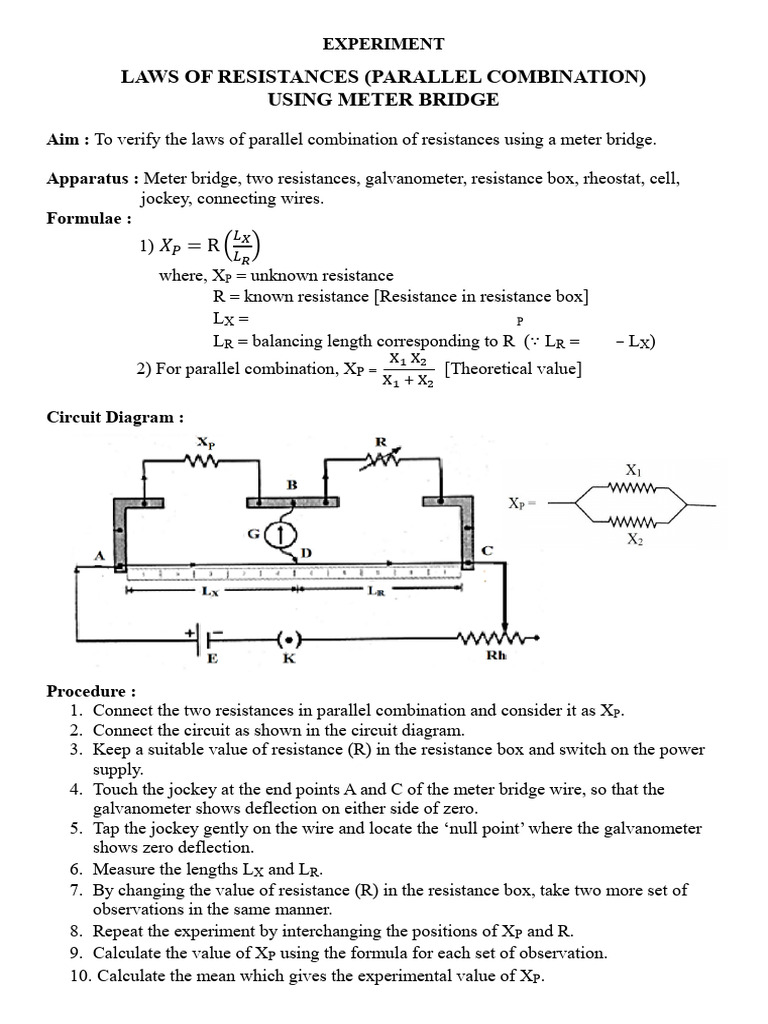 Meter Bridge Parallel Expt 290923 | PDF | Metrology | Electricity
