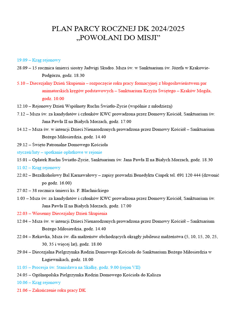 Plan Pracy Rocznej - Rejon 7 | PDF