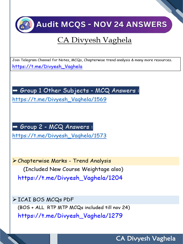 Audit MCQ Answers Nov 24 by @Divyesh_Vaghela | PDF