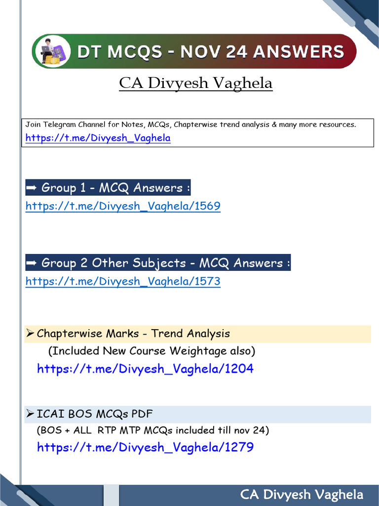 DT MCQ Answers Nov 24 by @divyesh - Vaghela | PDF