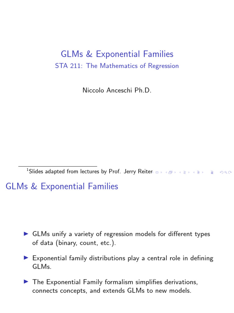 Lec12 GLM ExponentialFamilies | PDF | Probability Distribution ...