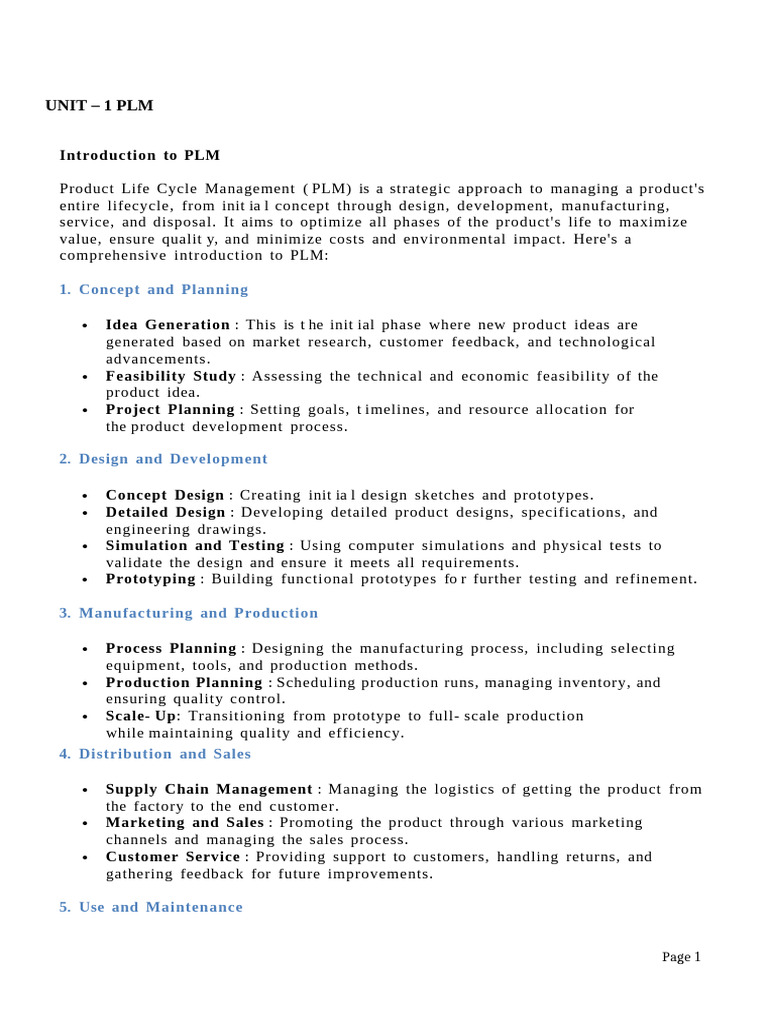 UNIT 1 PLM new | PDF | Product Lifecycle | Enterprise Resource Planning