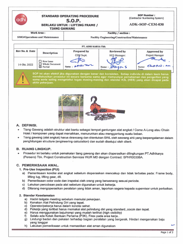 Sop Lifting Frame Atau Gawangan | PDF