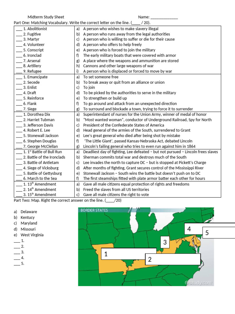 Civil War Midterm Study Guide | PDF | American Civil War | Confederate ...
