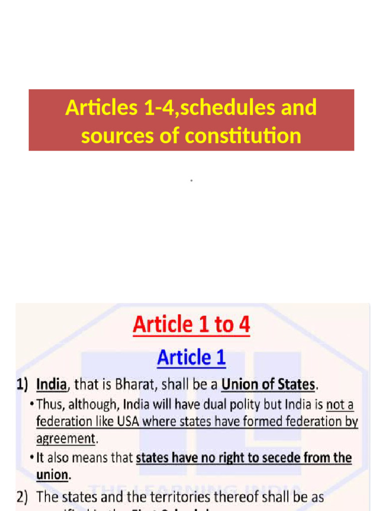 Articles 1-4, Schedules and Sources of Constitution - 093017 | PDF
