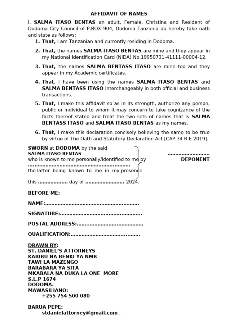 Affidavit of Names | PDF
