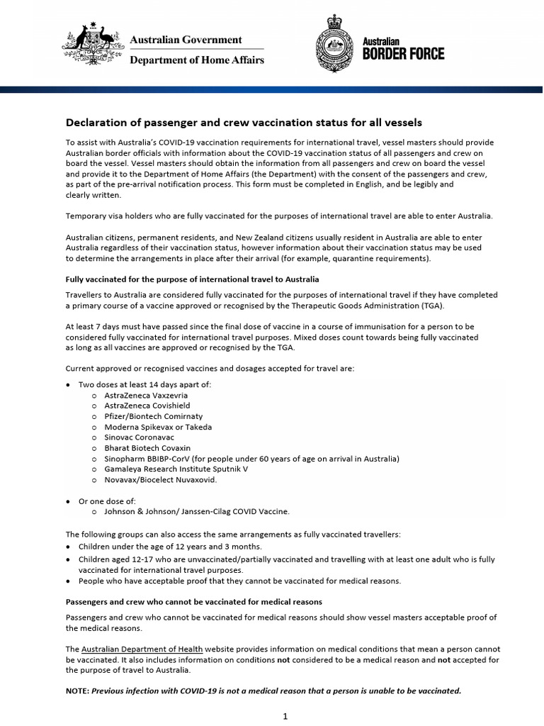 Declaration Passenger Crew Vaccination All Vessels | PDF | Public ...