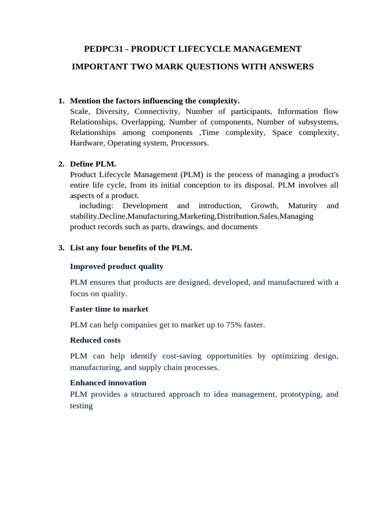Pedpc31 PLM Semester Material | PDF | Product Lifecycle | Supply Chain ...