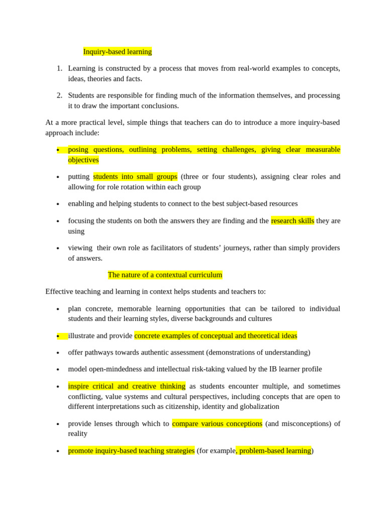 IB teaching approach | PDF | Inquiry Based Learning | Learning