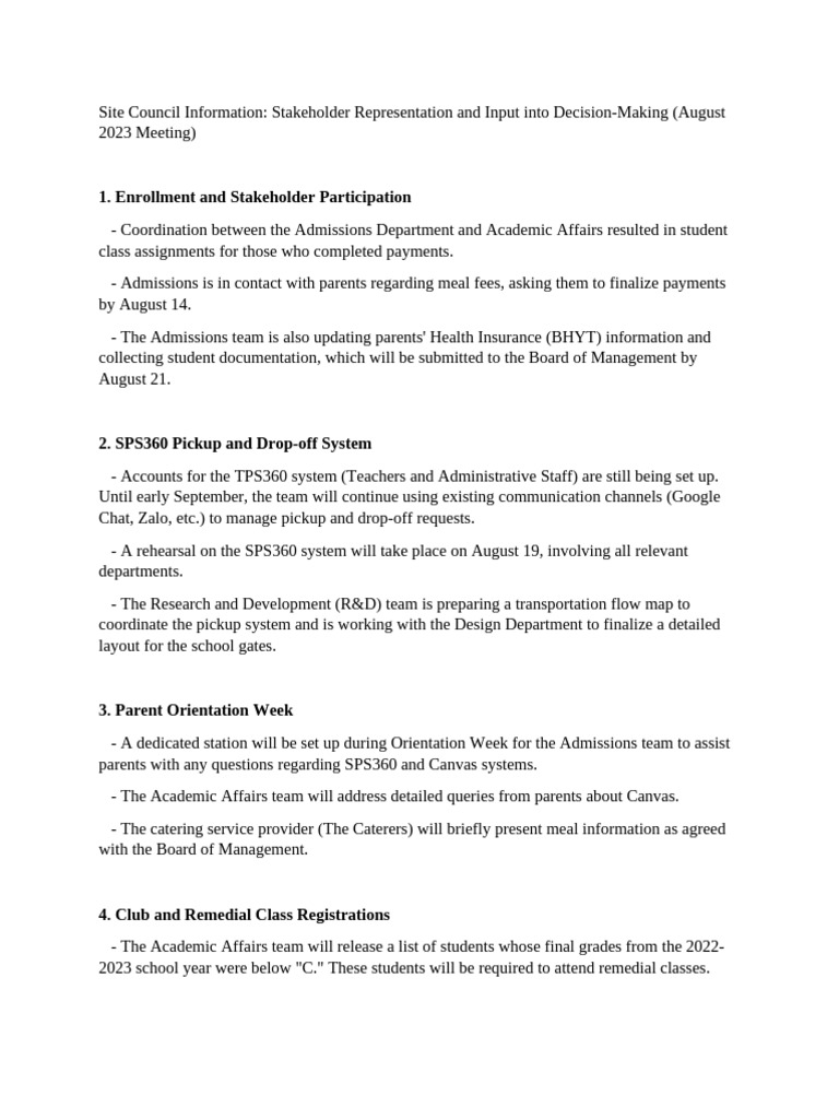 Site Council Information - August 2023 | PDF