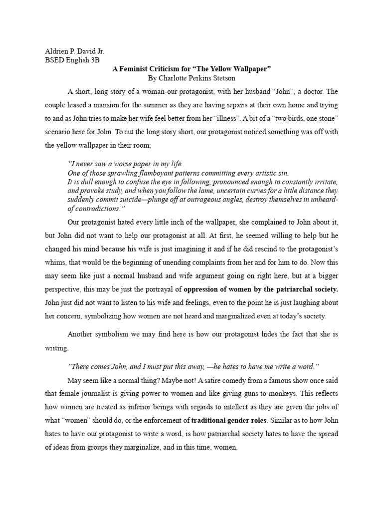 Feminist Analysis of "The Yellow Wallpaper" | PDF | The Yellow Wallpaper