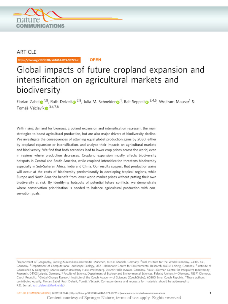 Cropland Expansion vs. Intensification Impact | PDF | Biodiversity ...
