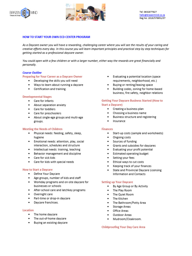 How To Start Your Own Ecd Center Program | PDF | Child Care | Caregiver