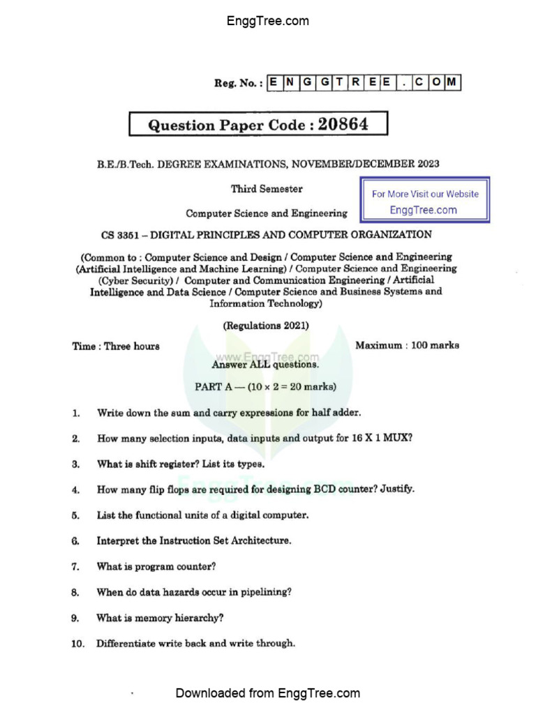 CS3351 Digital Principles and Computer Organization Nov Dec 2023 ...