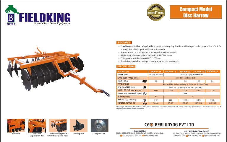 Disc Harrow Specifications and Features | PDF | Plough | Motor Vehicle