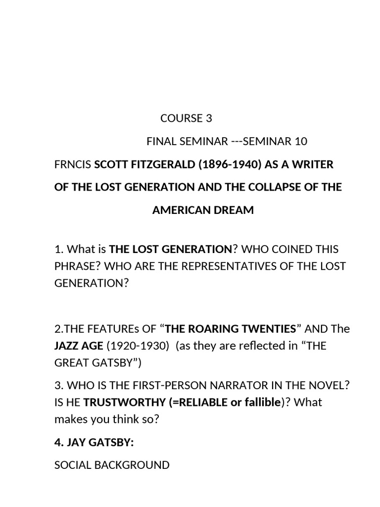 Fitzgerald and the American Dream Analysis | PDF