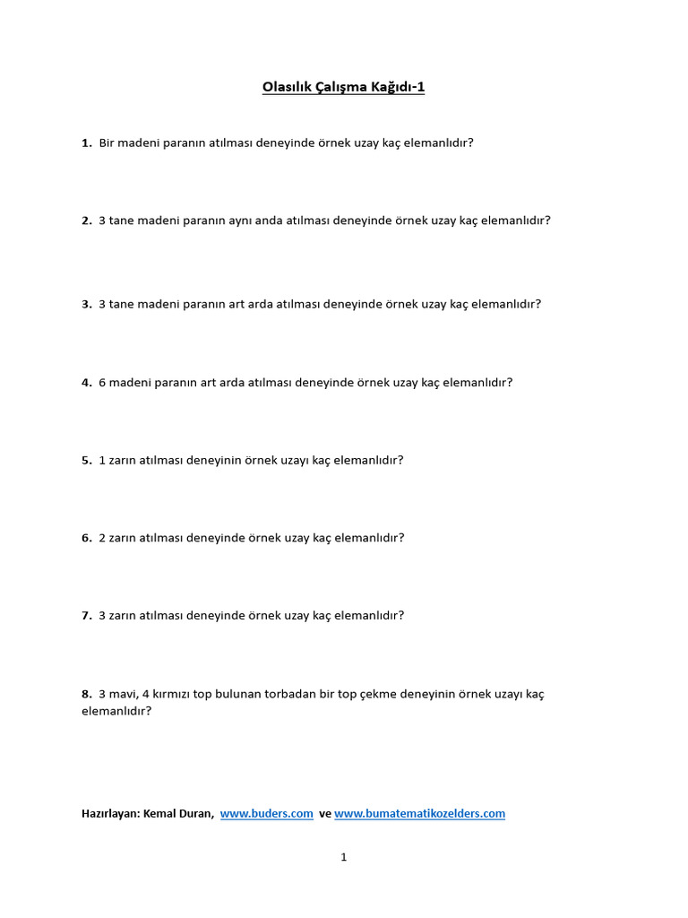 10.sinif Olasilik Calisma Kagidi 1 | PDF
