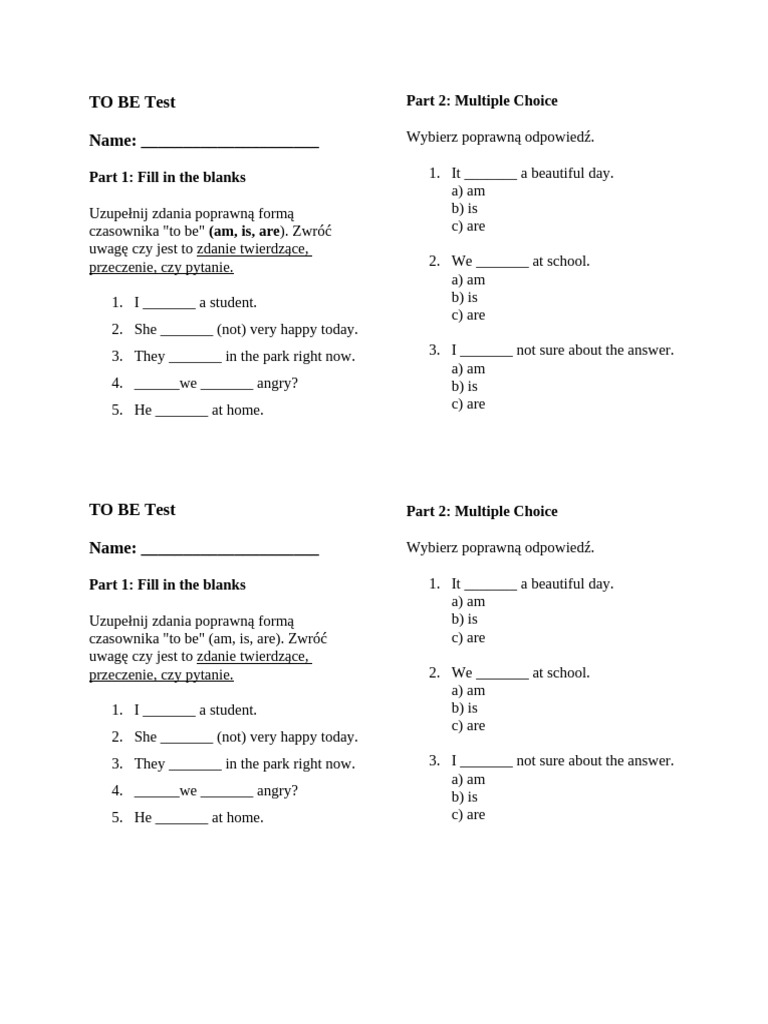 TO BE Test | PDF