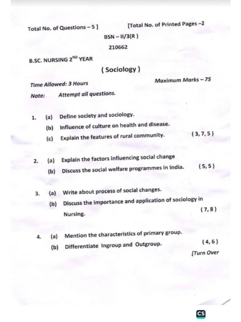 BSC (N) 2nd Year Papers of JU.. | PDF