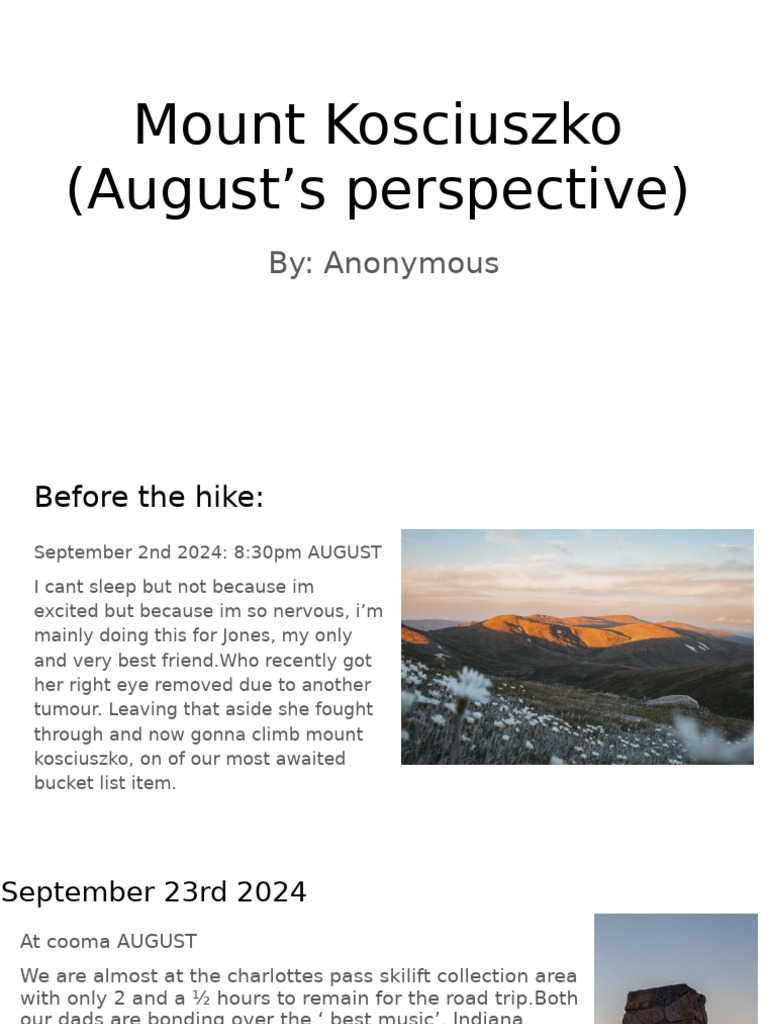 Mount Kosciuszko August's Perspective, Fanfiction of August and Jones | PDF