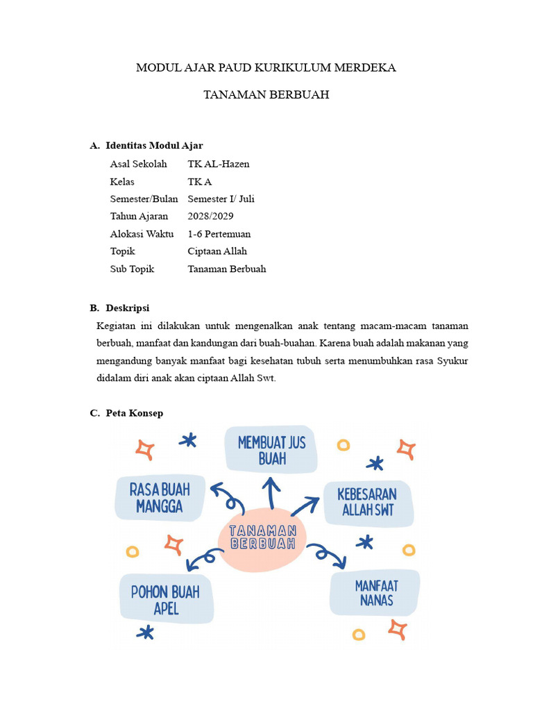 Modul Ajar Tanaman Buah untuk PAUD | PDF