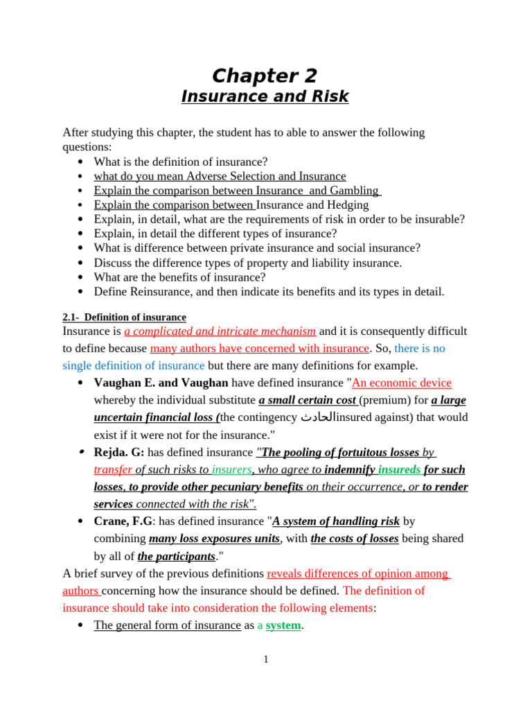 Chapter 2 Insurance and Risk | PDF | Reinsurance | Insurance