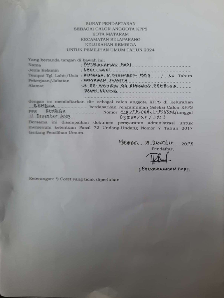 Surat Pendaftaran | PDF