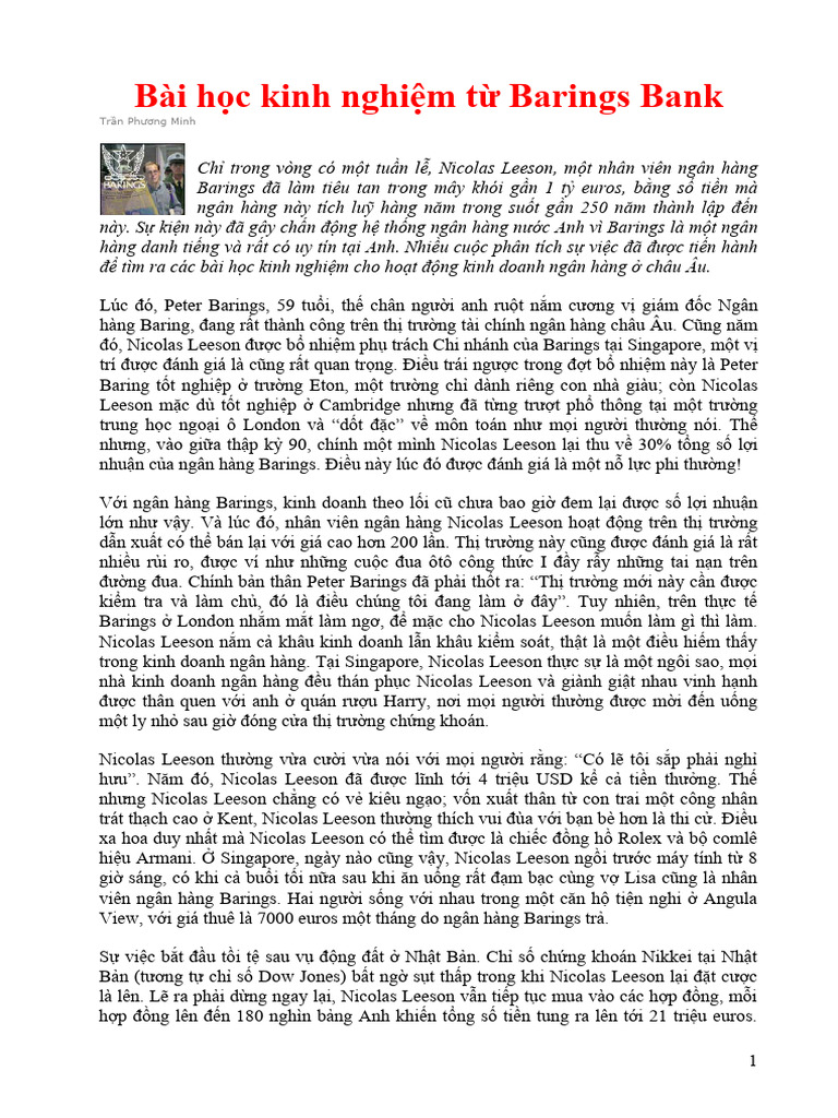 Bài Học Kinh Nghiệm Từ Barings Bank | PDF