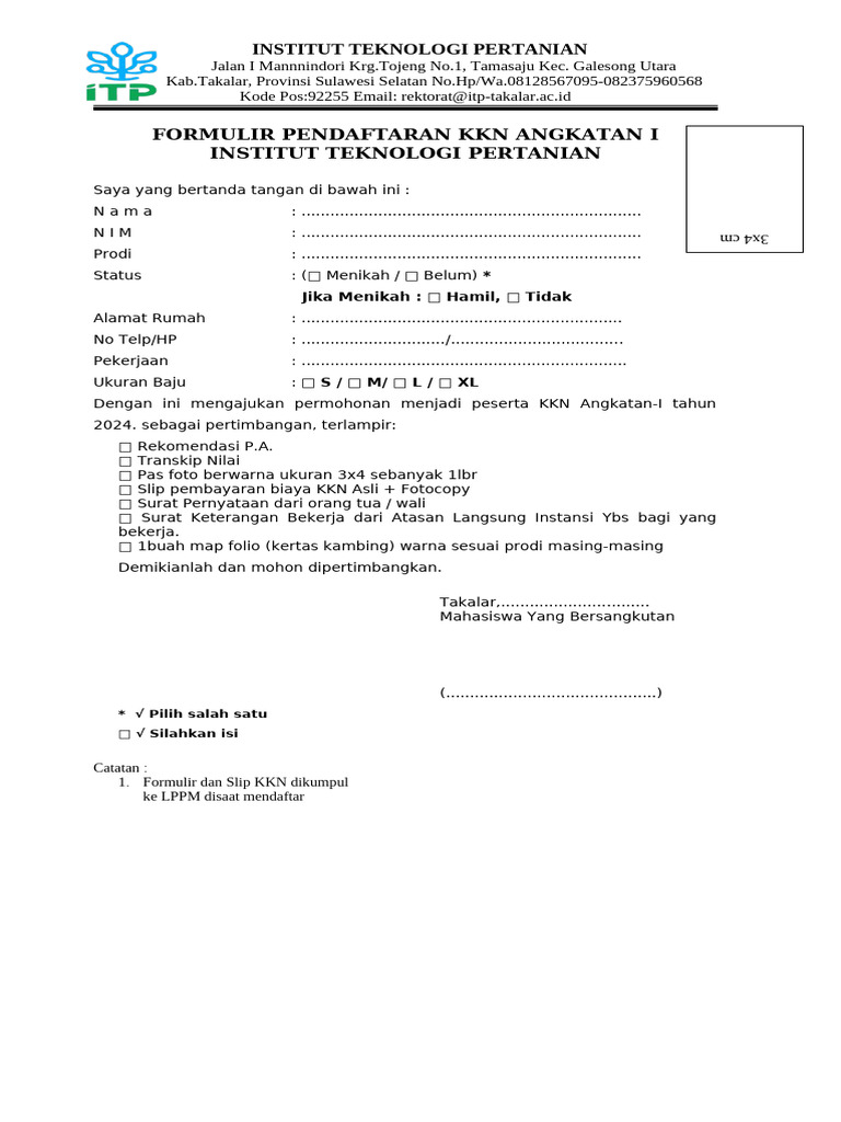 Formulir Pendaftaran KKN 1 | PDF