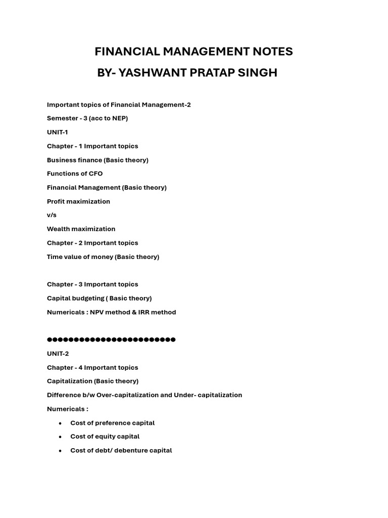 Financial Management Notes | PDF | Present Value | Net Present Value
