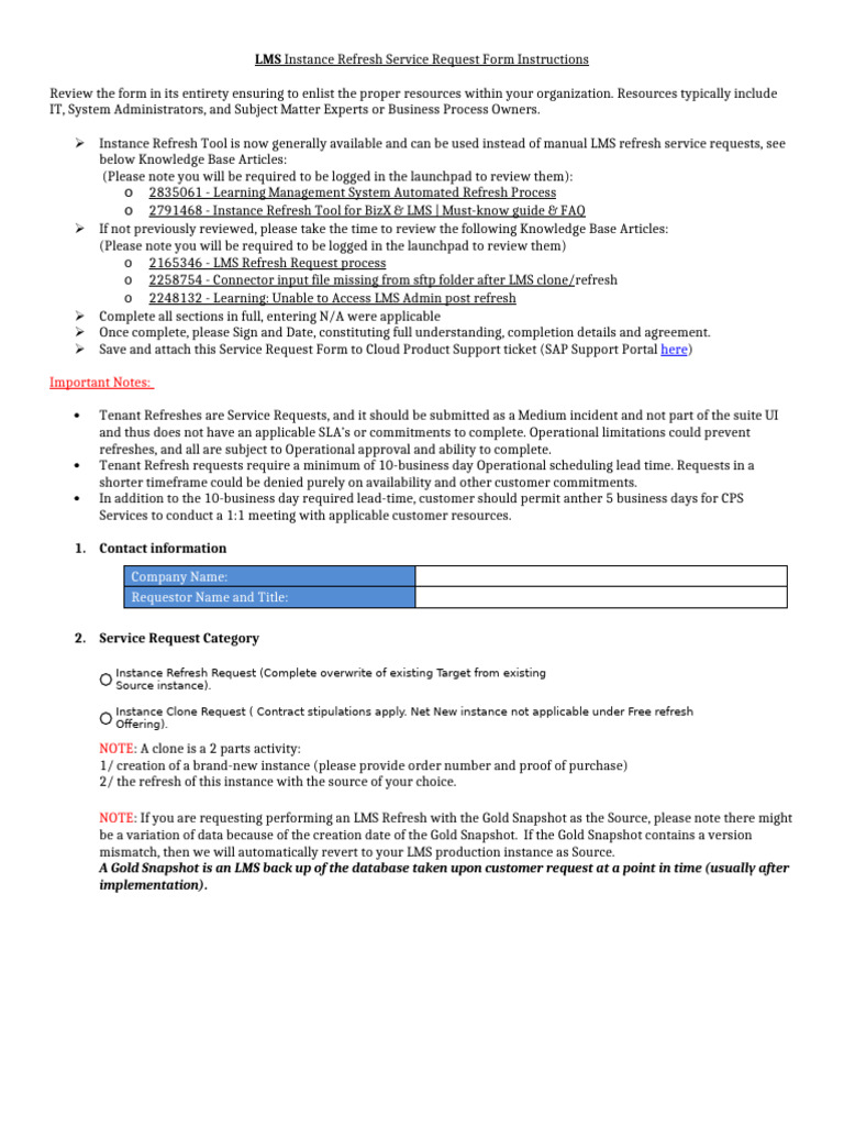 LMS - Instance - Refresh Request Form - V2 - 1 | PDF | Databases ...