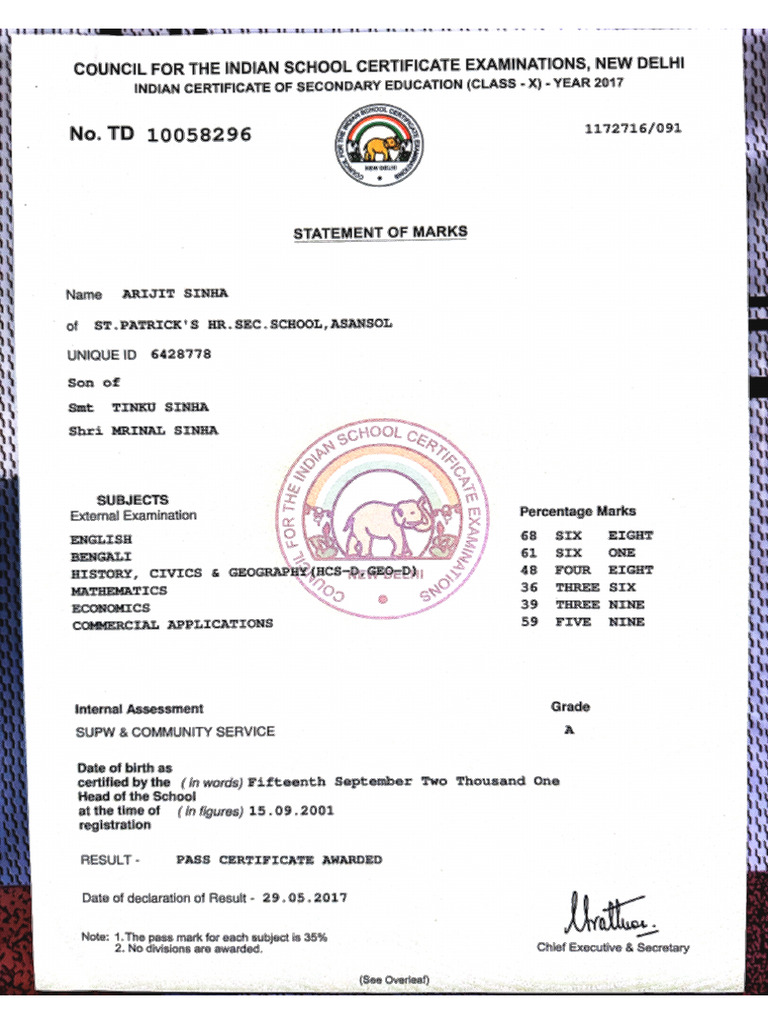 10th Class Marksheet | PDF
