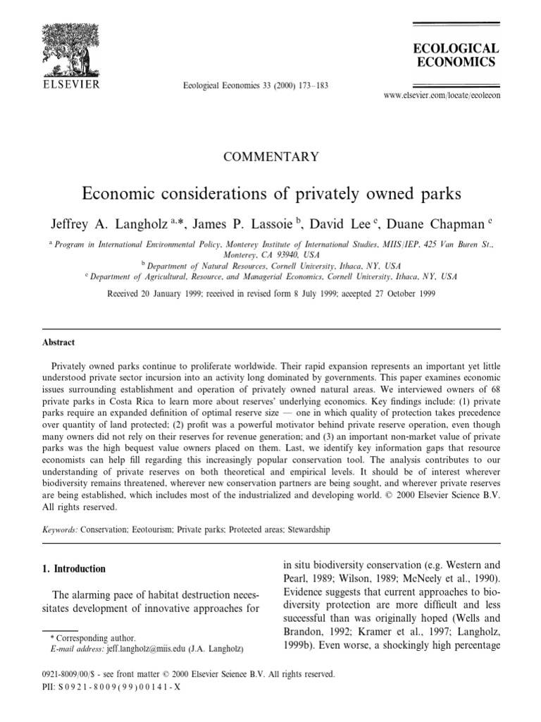 Economic Considerations of Privately Owned Parks | PDF | Economics ...