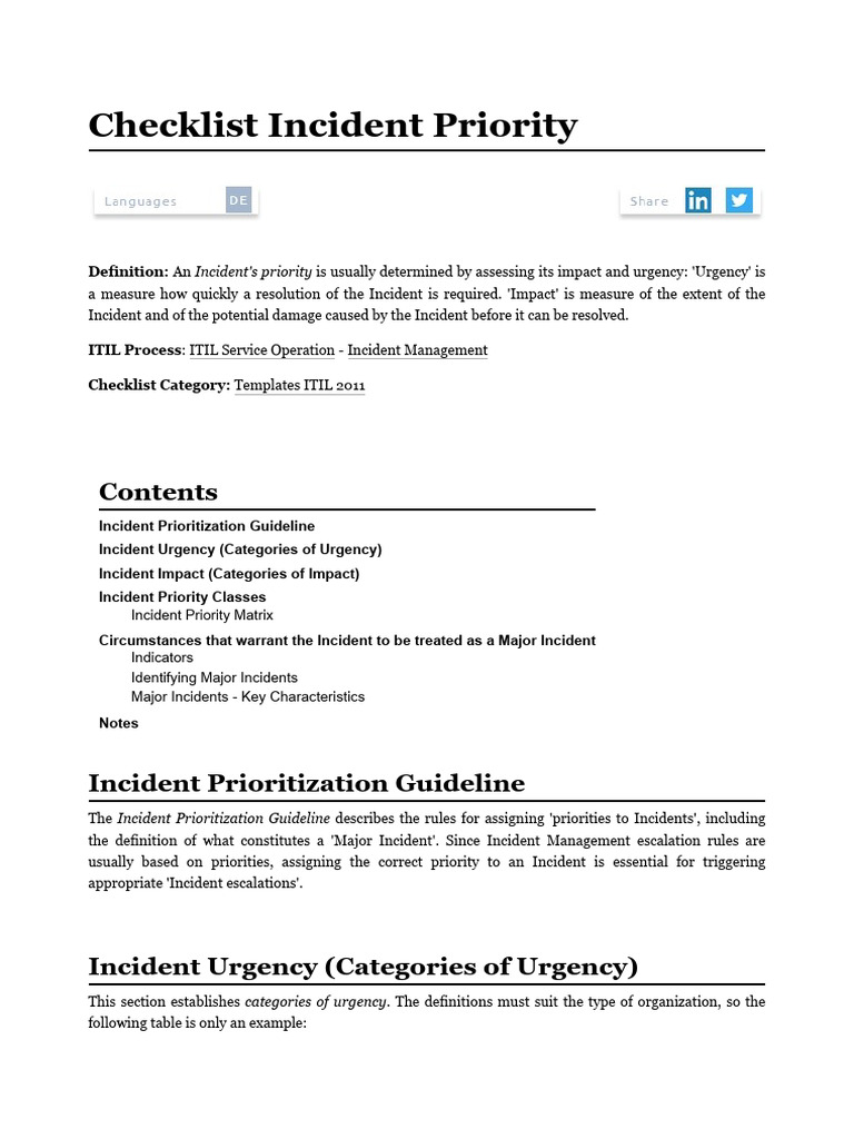 Checklist Incident Priority | PDF | Emergency Management