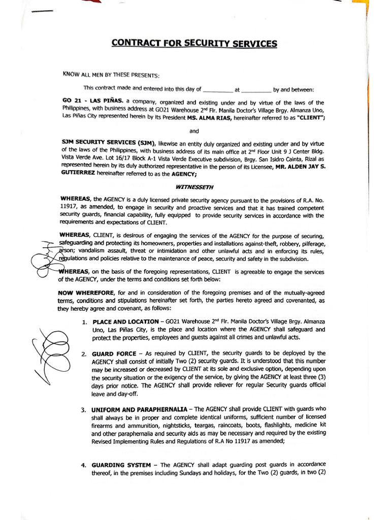 Contract for Security Services | PDF