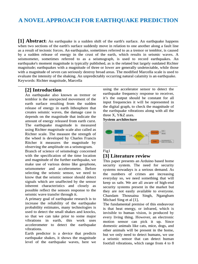 A Novel Approach For Earthquake Prediction | PDF | Earthquakes | Seismology