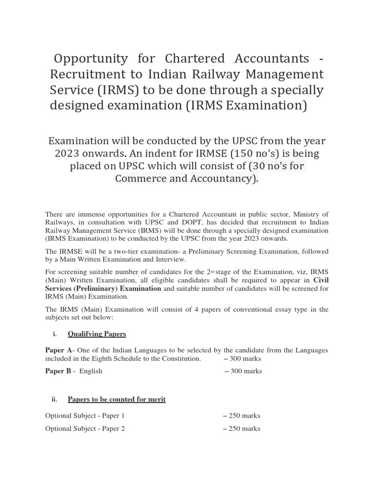 ICAI Announcement Regarding IRMS Exam | PDF | Qualifications