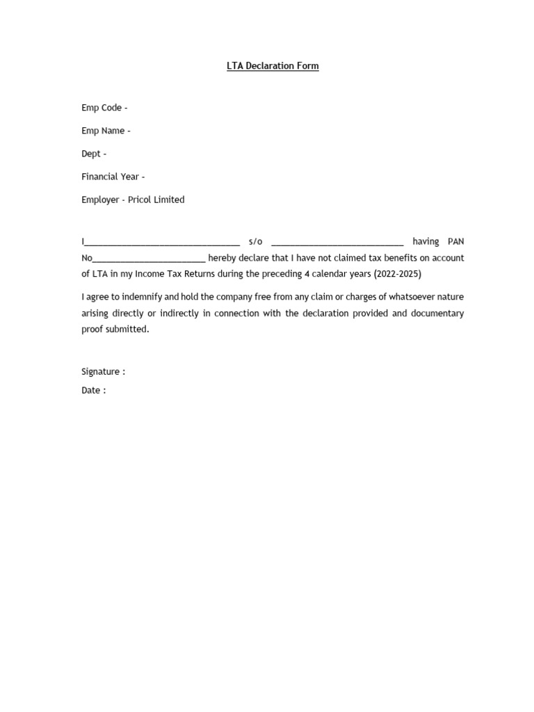 LTA Declaration Claim Form | PDF | Taxes | Payments