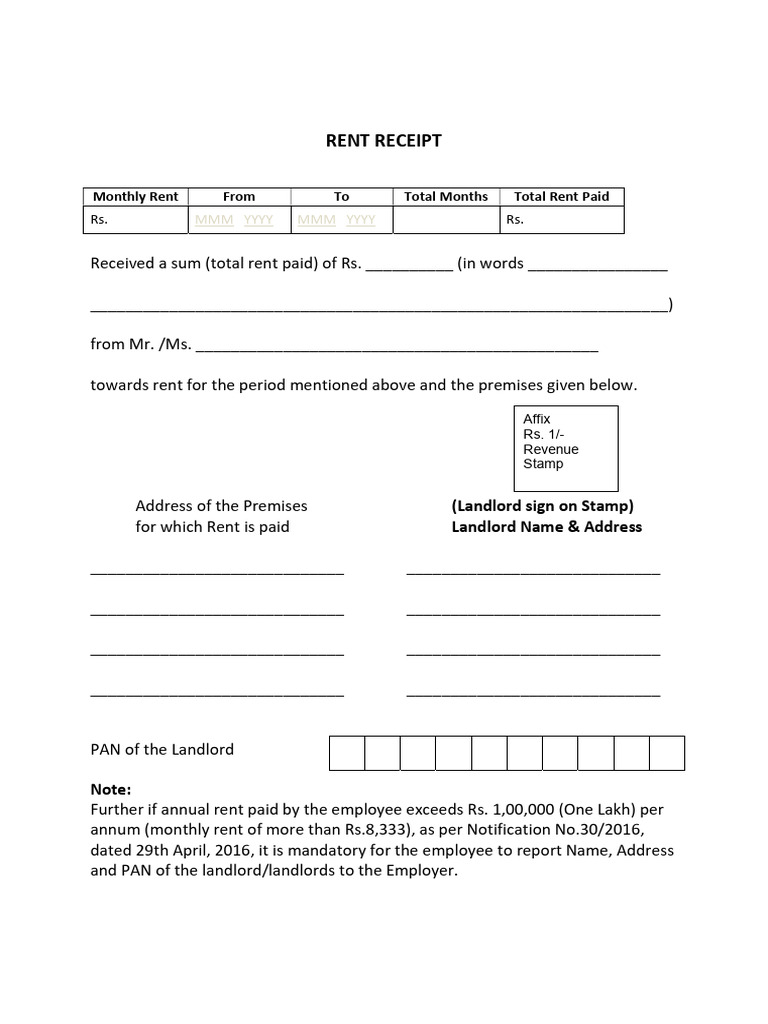 Rent Receipt Template for Landlords | PDF