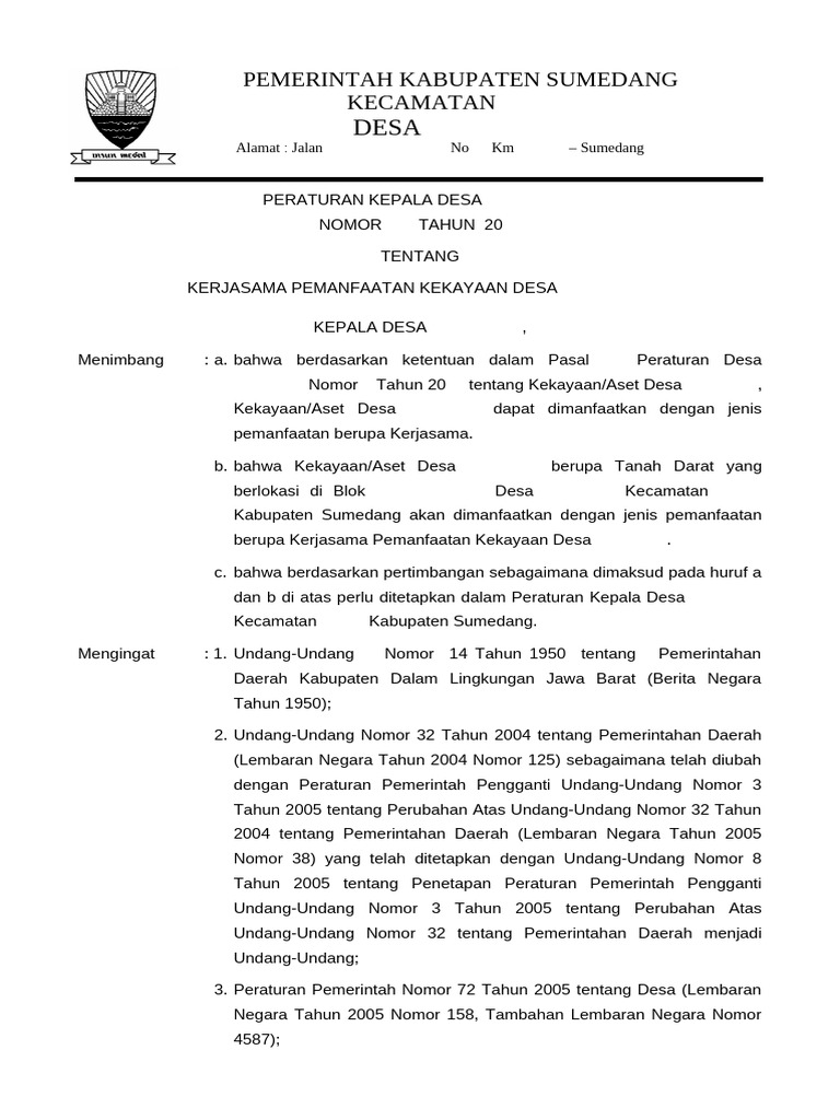 9 Contoh Perkades Kekayaan Desa | PDF